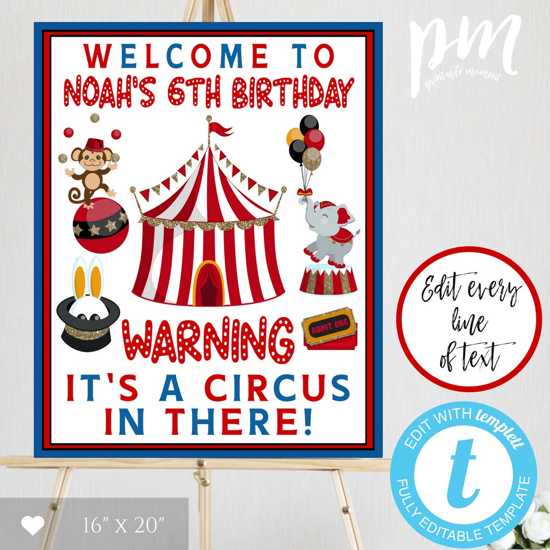 Circus Birthday Welcome Sign Template, Carnival Birthday Welcome Poster ...