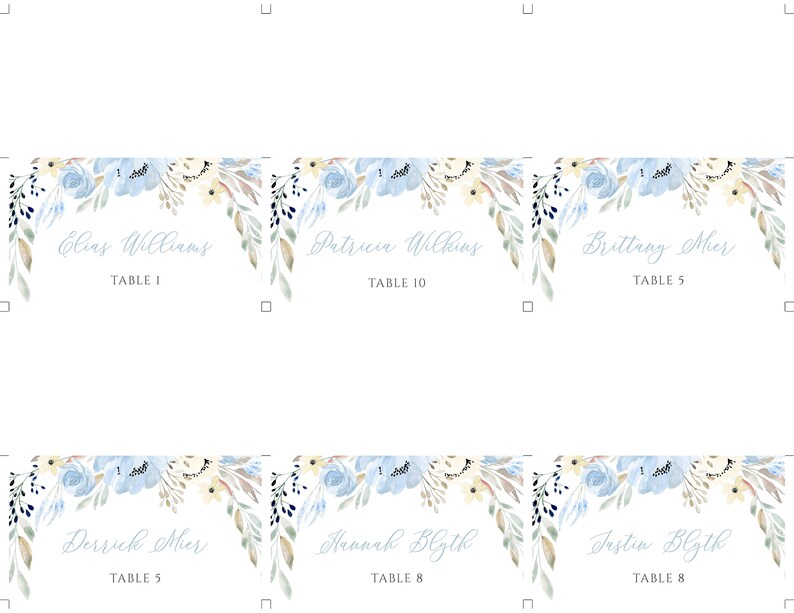 Blue Floral Place Card Template for Boy Baptism, Editable Blue Baptism ...