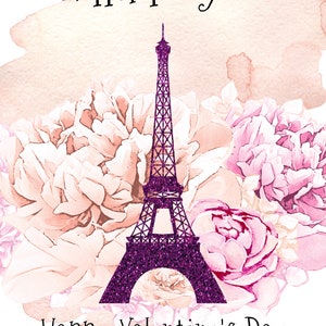 Paris Valentines Day Card Template, Eiffel Tower Valentines Cards for ...