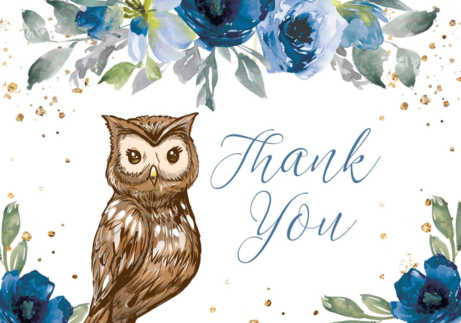 Owl Baby Shower Invitation Template Set Blue Owl Invite for | Etsy