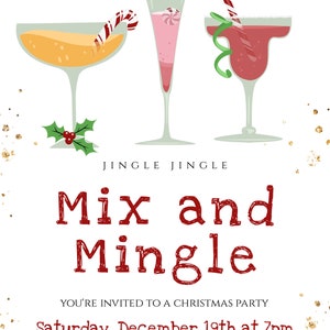 Mix and Mingle Christmas Party Invitation Template, Editable Cocktails ...
