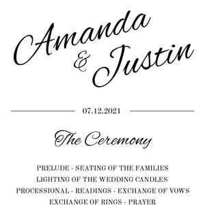 Simple Wedding Program Template, Cursive Script Printable Program, Instant Download, DIY ...