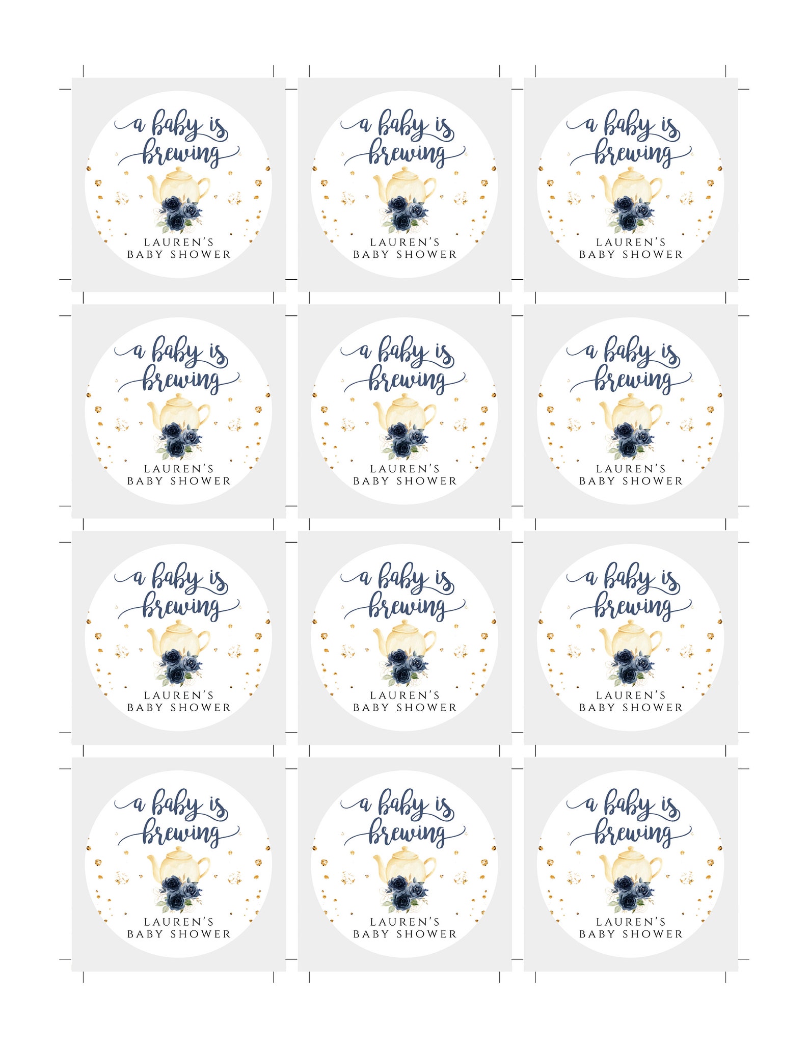 Blue Floral Favor Tag Template Twin Boy Tag Personalized Tea - Etsy