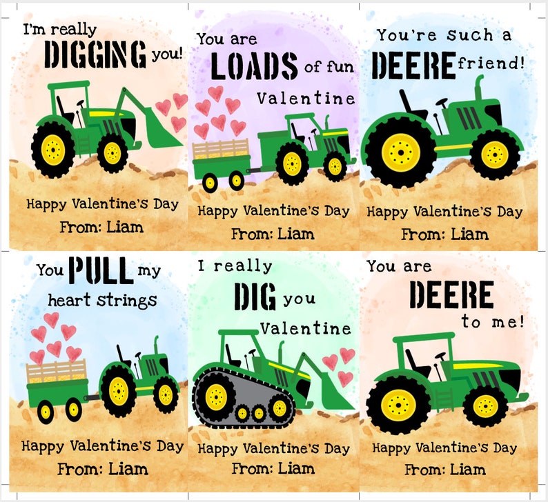 Tractor Valentines Day Card Template Tractor Valentines Cards | Etsy