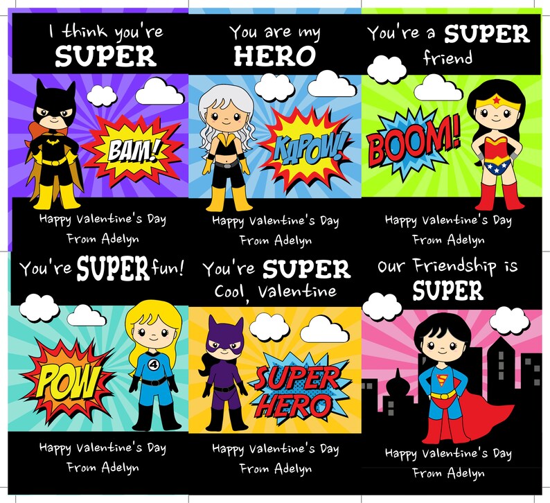 Super Hero Girl Valentine Card Template, Printable Superhero Valentines ...