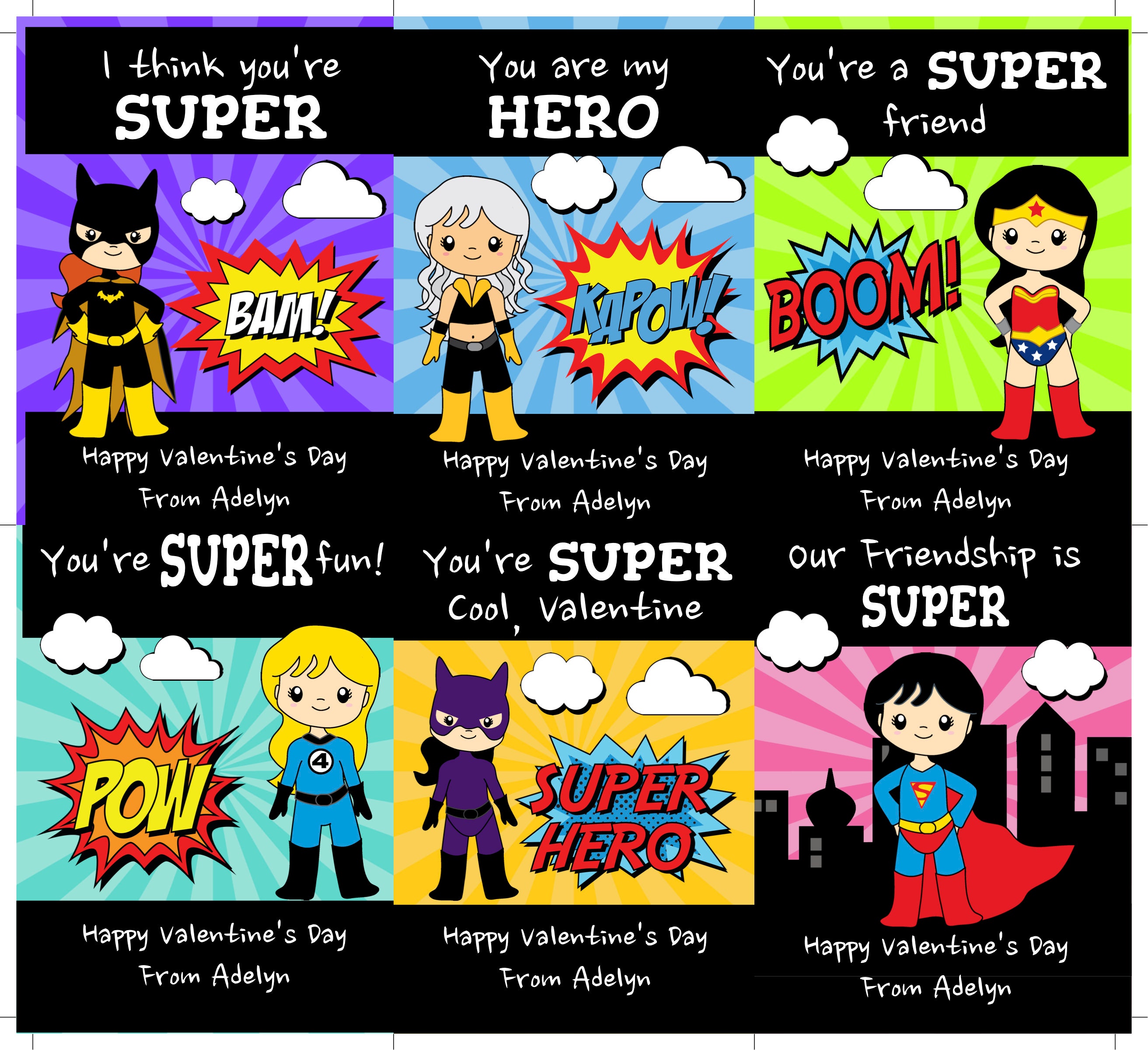 Super Hero Girl Valentine Card Template Printable Superhero - Etsy