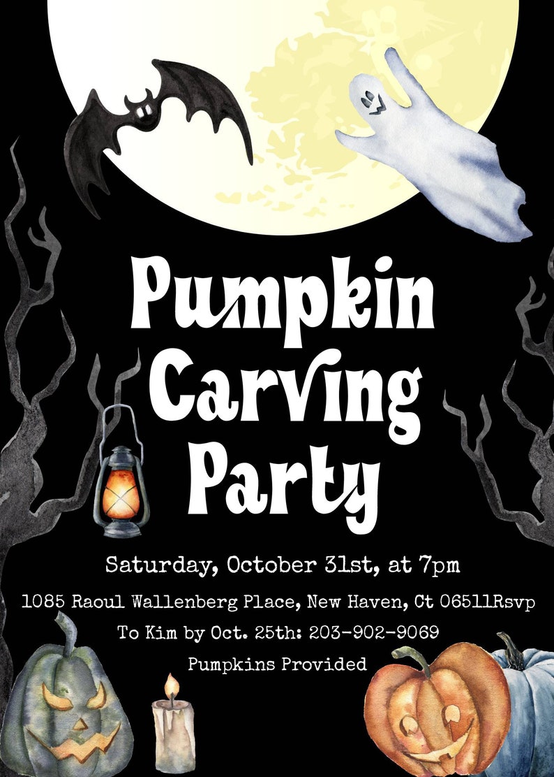 Pumpkin Carving Party Invitation Template, Printable Halloween Party ...