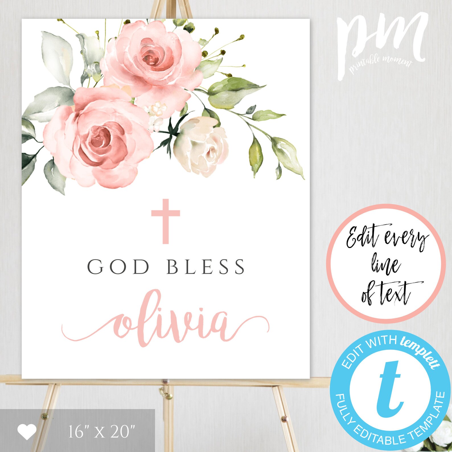 God Bless Sign Template, Welcome Sign Girl, Printable Pink Floral ...