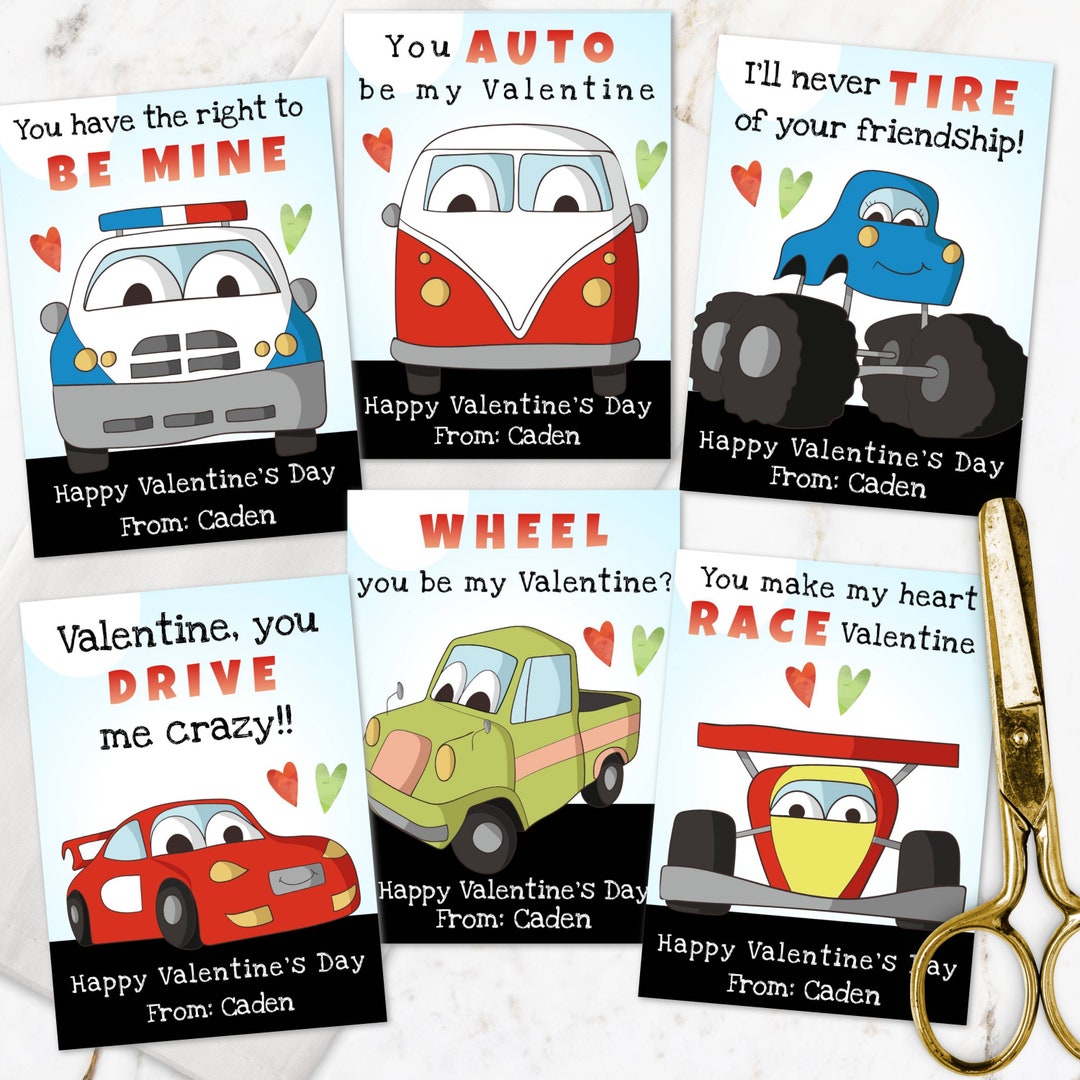 Car Valentines Day Card Template, Race Car Valentines Cards for Kids ...