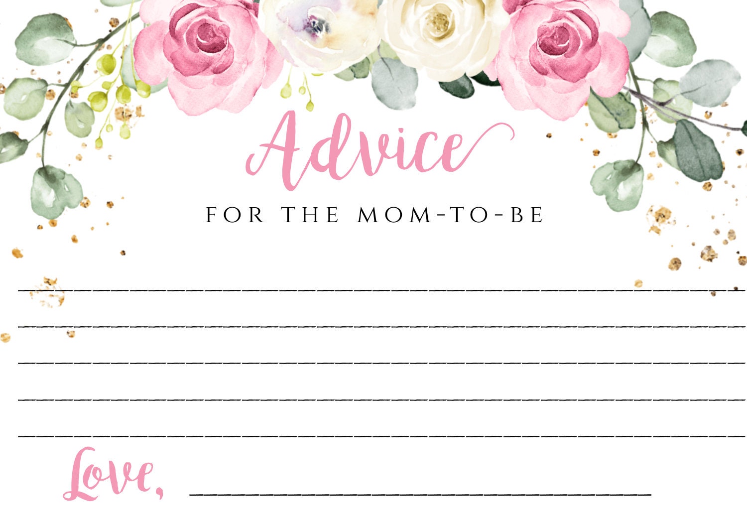 Pink Floral Baby Shower Advice Card Template for Girl Baby Shower, A ...