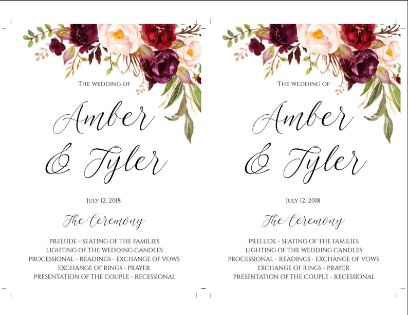 Burgundy Wedding Program Template Printable Order of - Etsy
