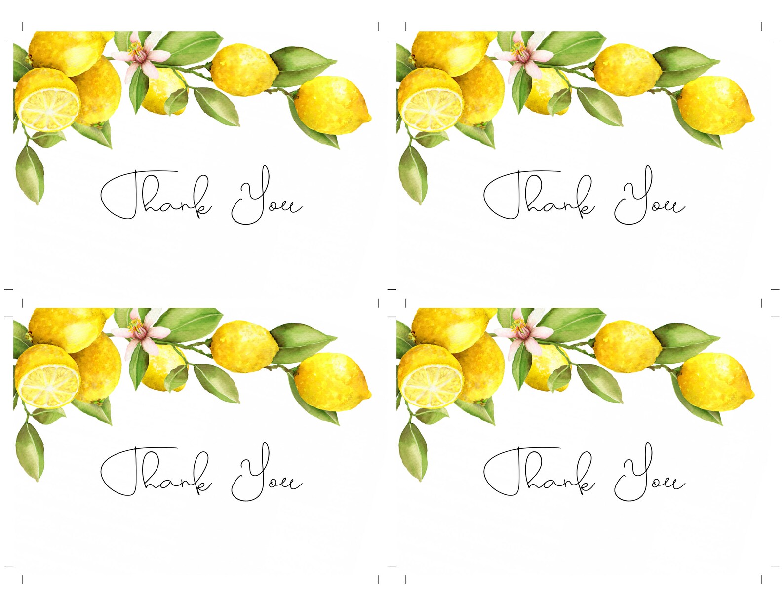 Lemon Thank You Card Template, Thank You Note Printable, Editable Card ...
