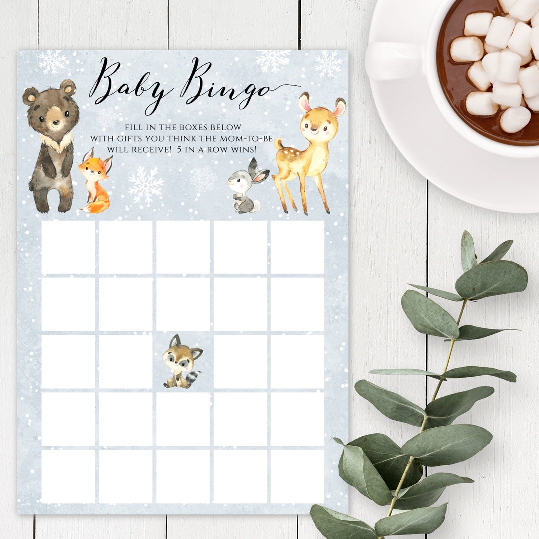 Woodland Animal Baby Bingo Game Template, Baby It's Cold Outside ...
