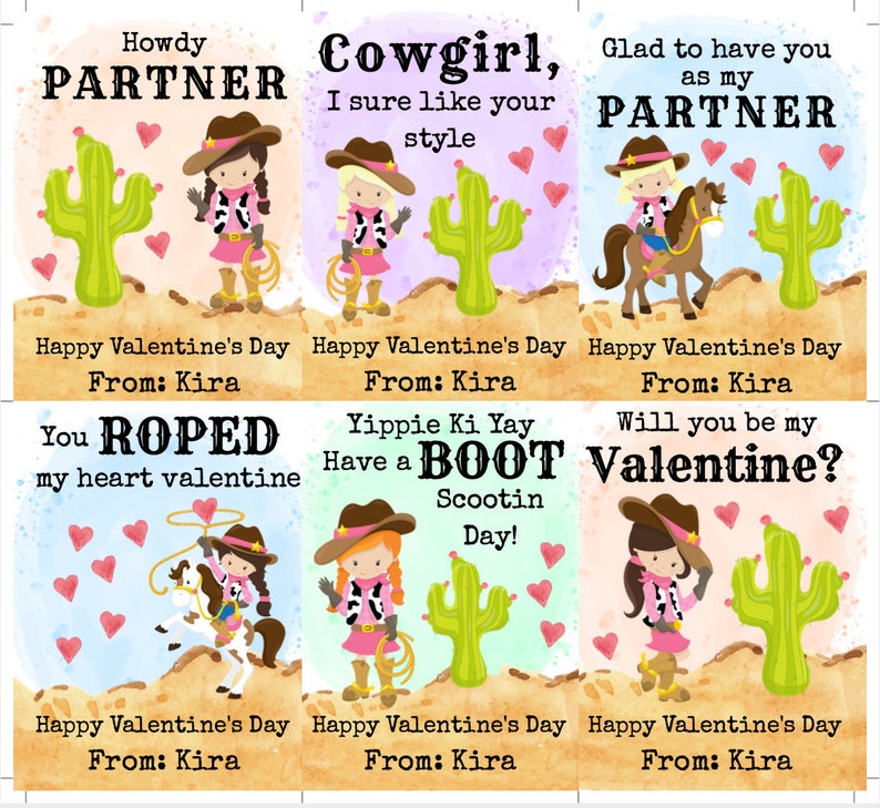 Cowgirl Valentines Day Card Template Western Valentines Cards | Etsy