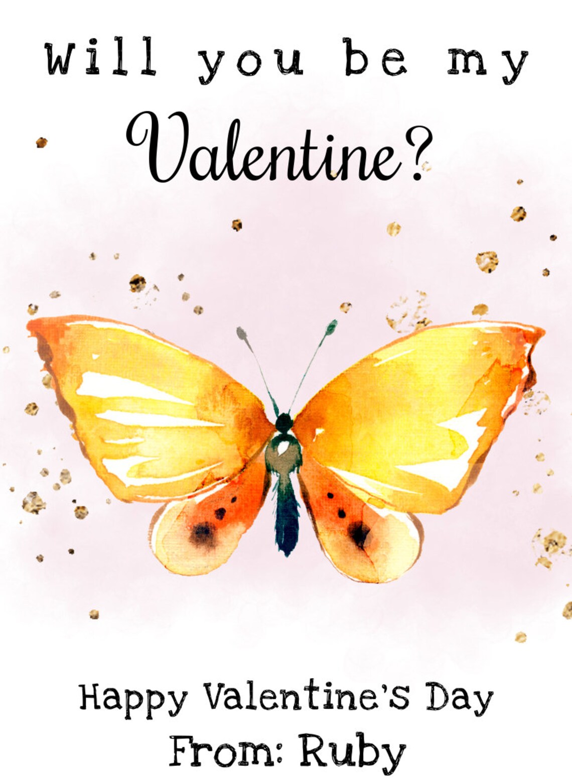 Butterfly Valentines Day Card Template Digital Valentine | Etsy
