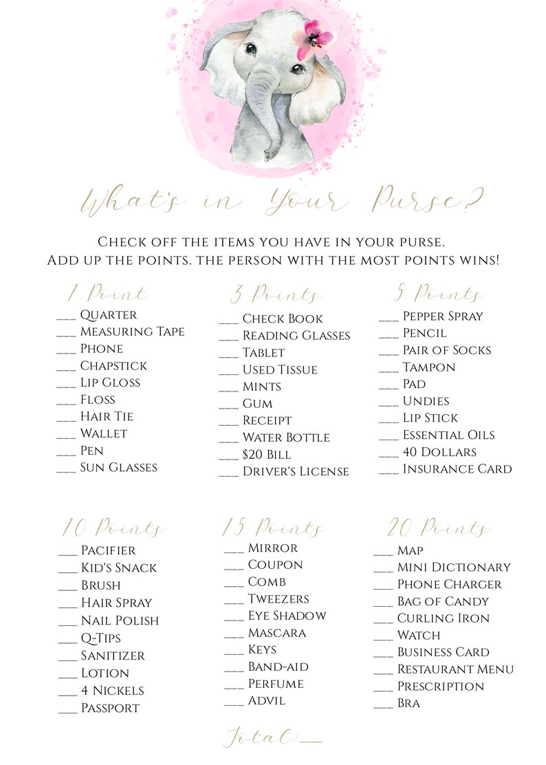 Pink Elephant Baby Shower Game Bundle Template Set Elephant - Etsy