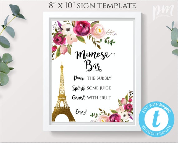 Paris Mimosa Bar Bridal Shower Sign Template Printable Bar | Etsy