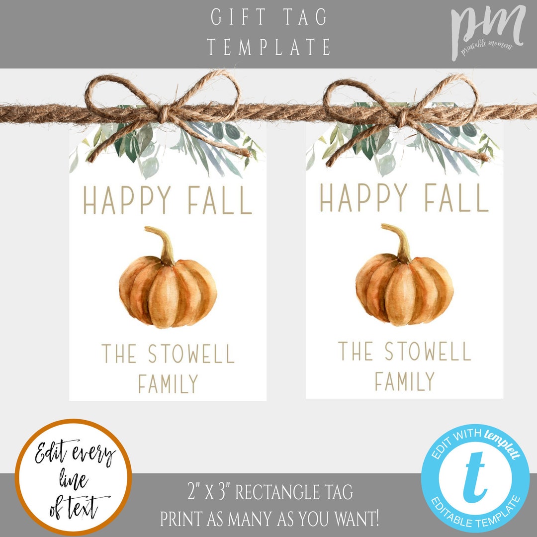 Happy Fall Gift Tag Template, Printable Pumpkin Gift Tag, Personalized ...