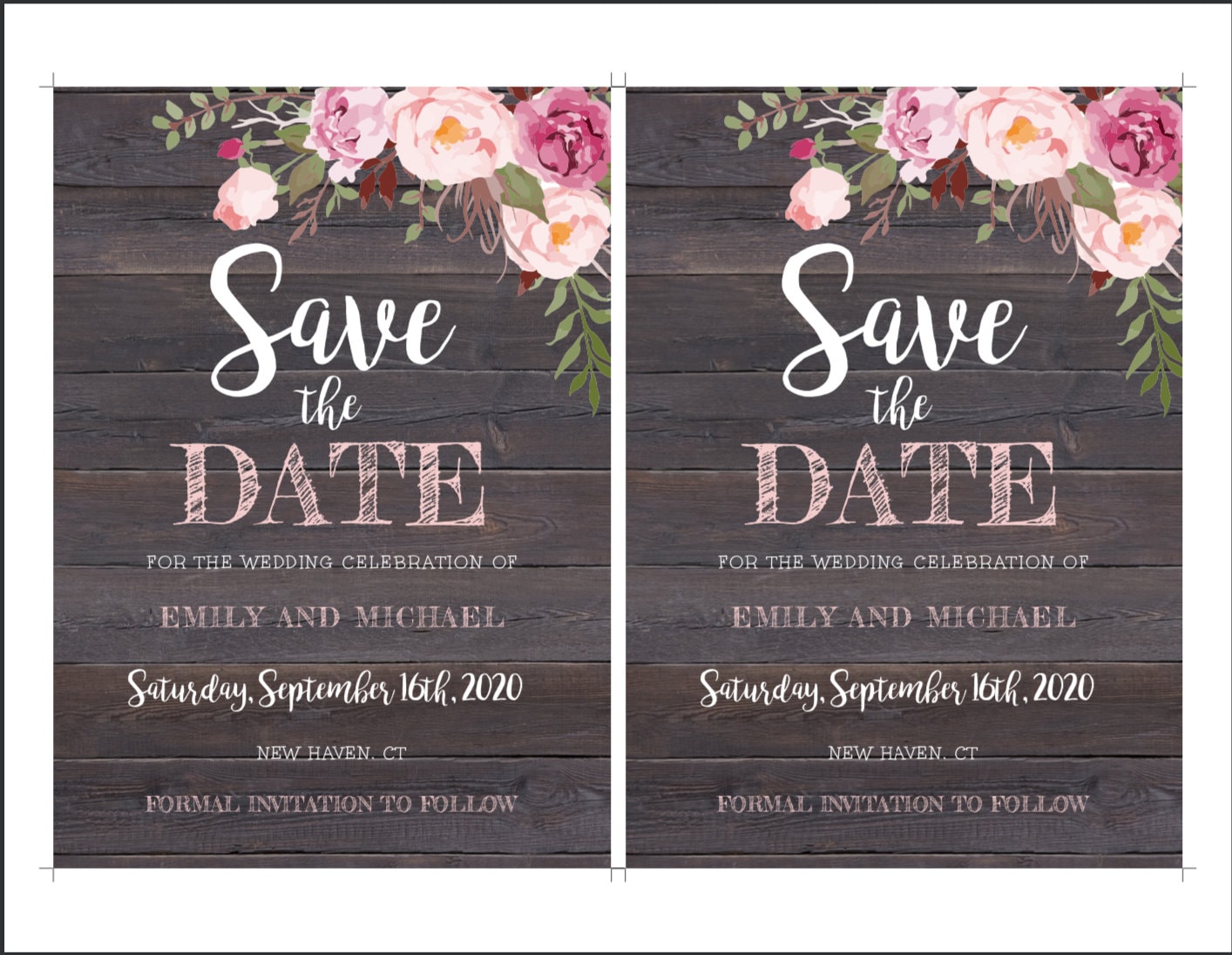 Rustic Wedding Save the Date Template Printable Pink Floral - Etsy