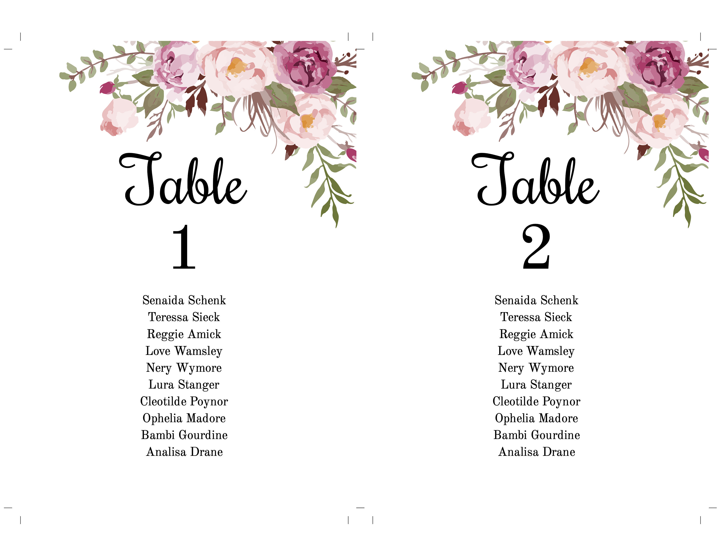 Pink Floral Wedding Table Numbers Template, Printable Table Number ...