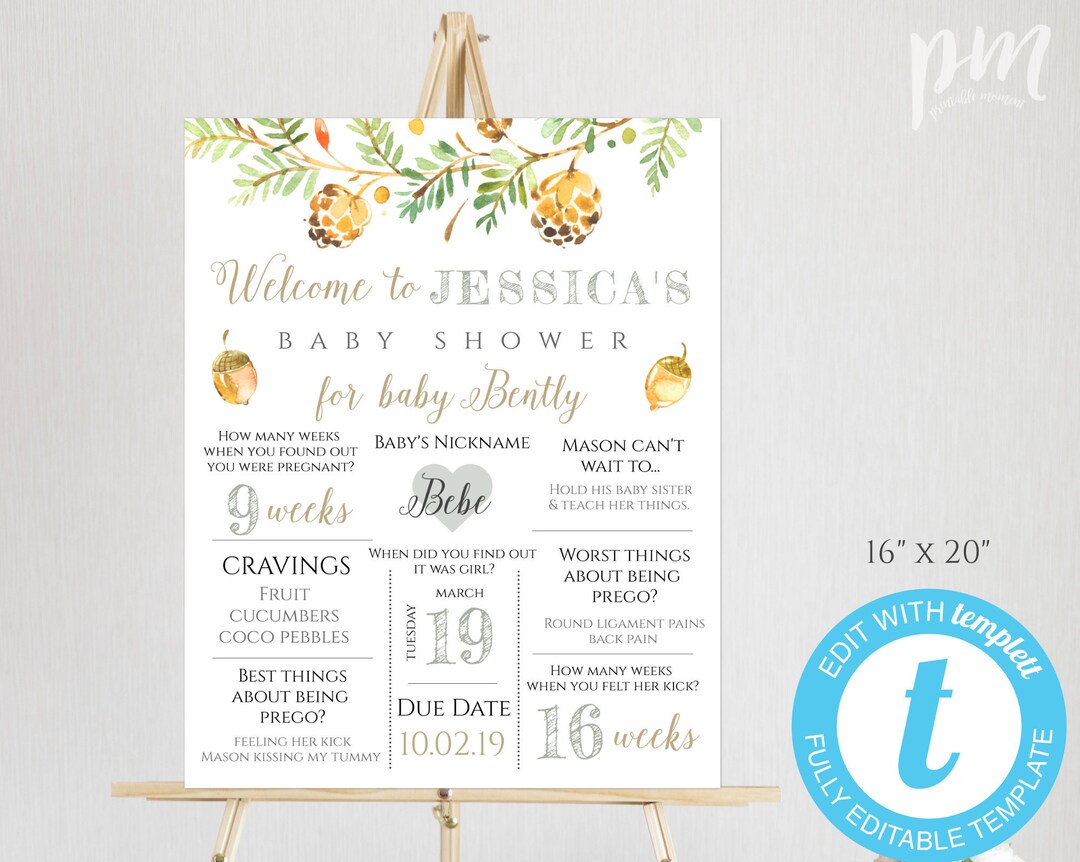 Fall Pregnancy Stat Board Template, Rustic Pregnancy Keepsake Poster ...