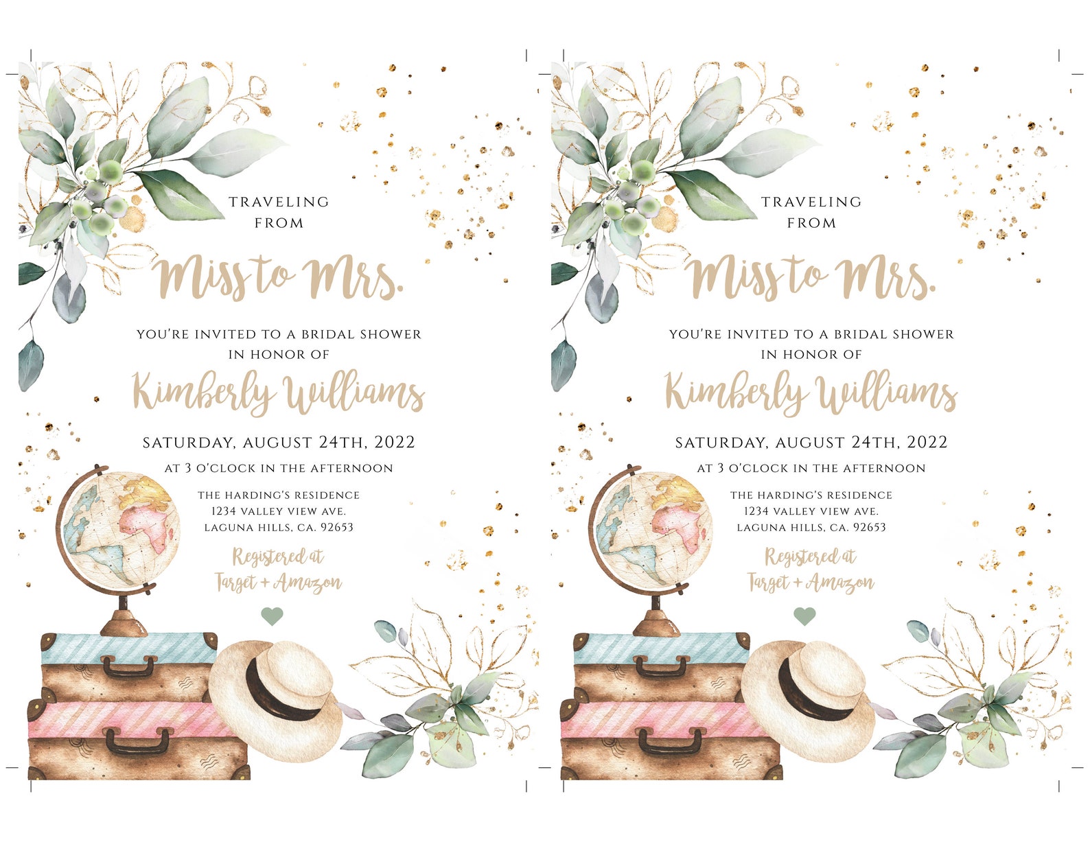 Greenery Traveling From Miss to Mrs Invitation Template - Etsy