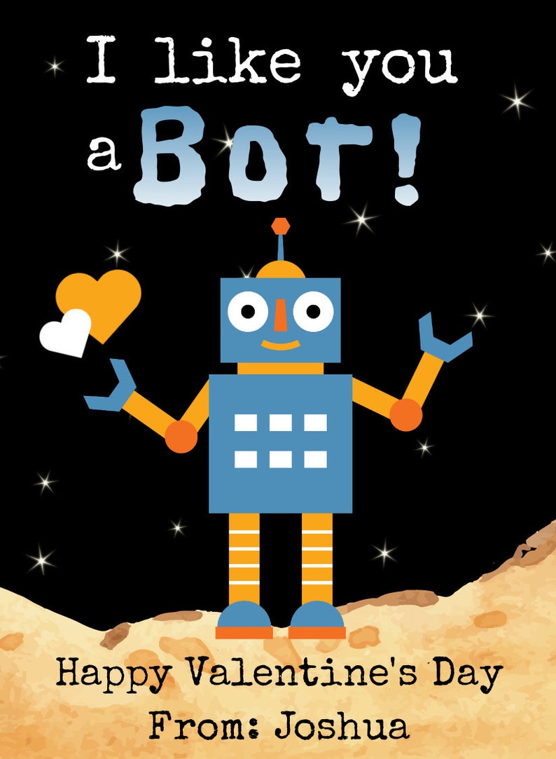Robot Valentines Day Card Template Robot Valentines Cards for | Etsy