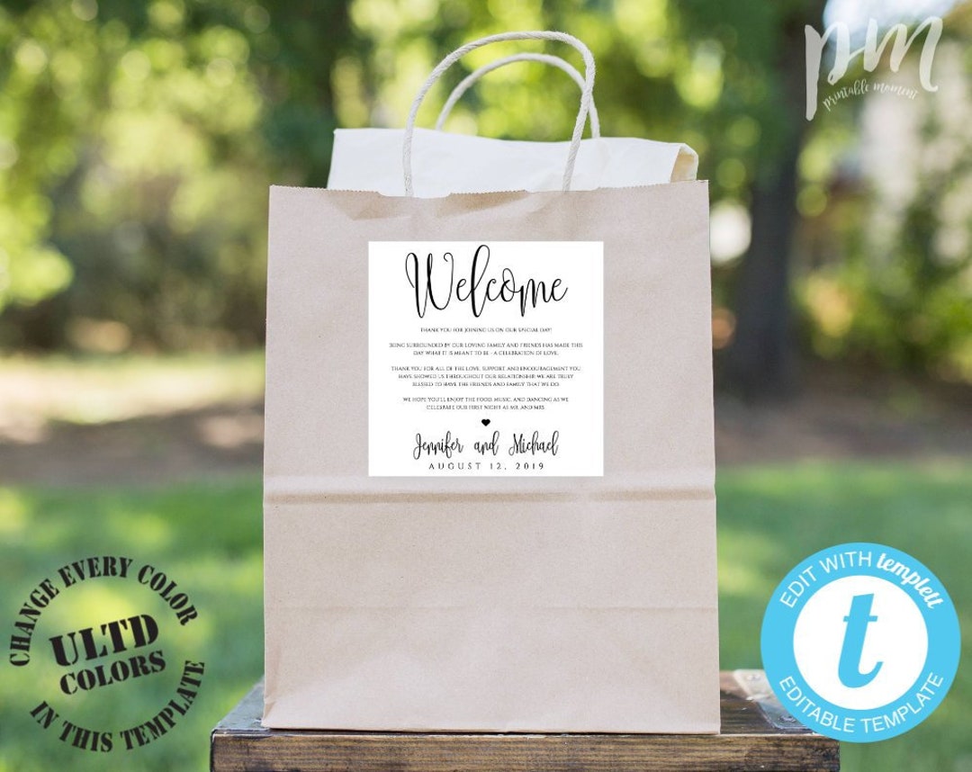 Wedding Welcome Bag Note, Welcome Bag Letter, DIY Printable Sticker ...