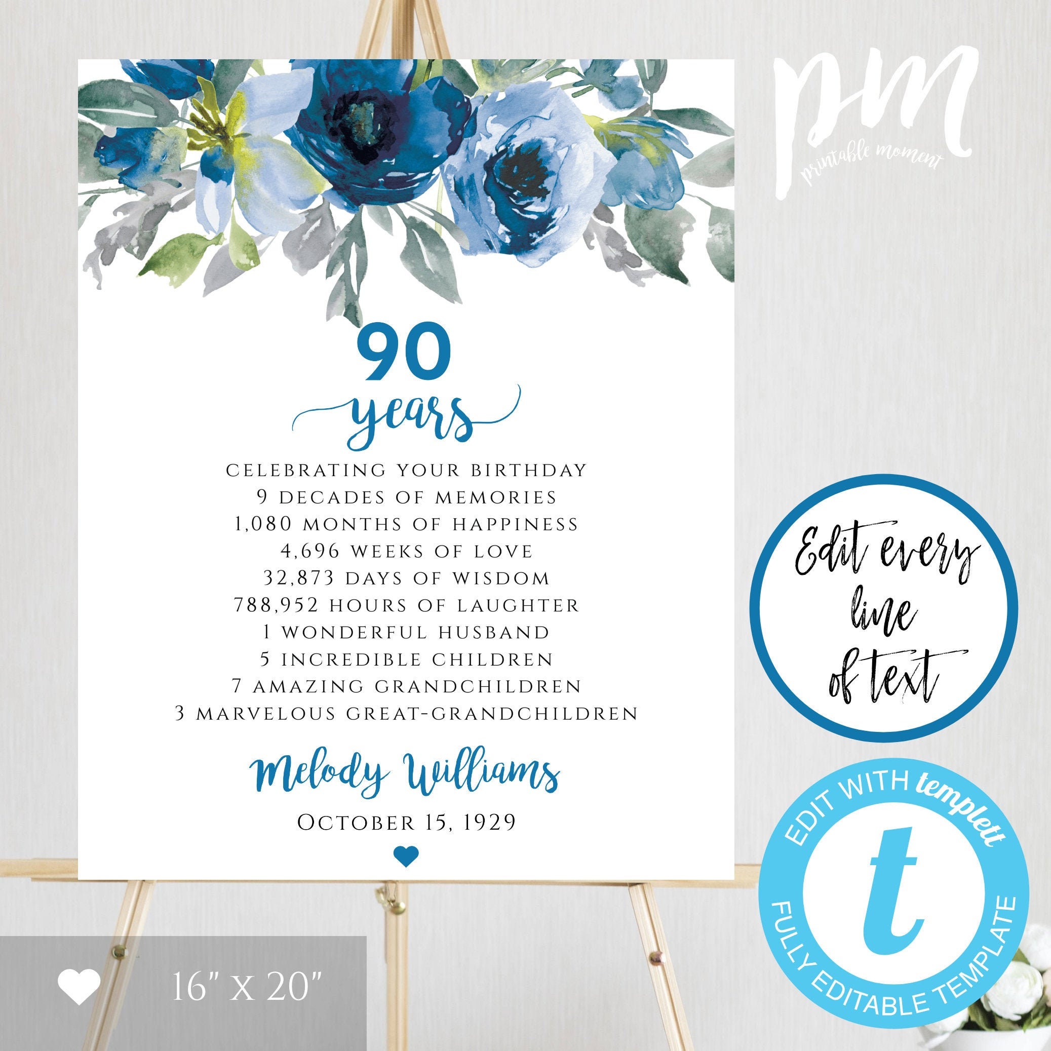 90th Poster Sign Template 16 X 20 90th Birthday - Etsy