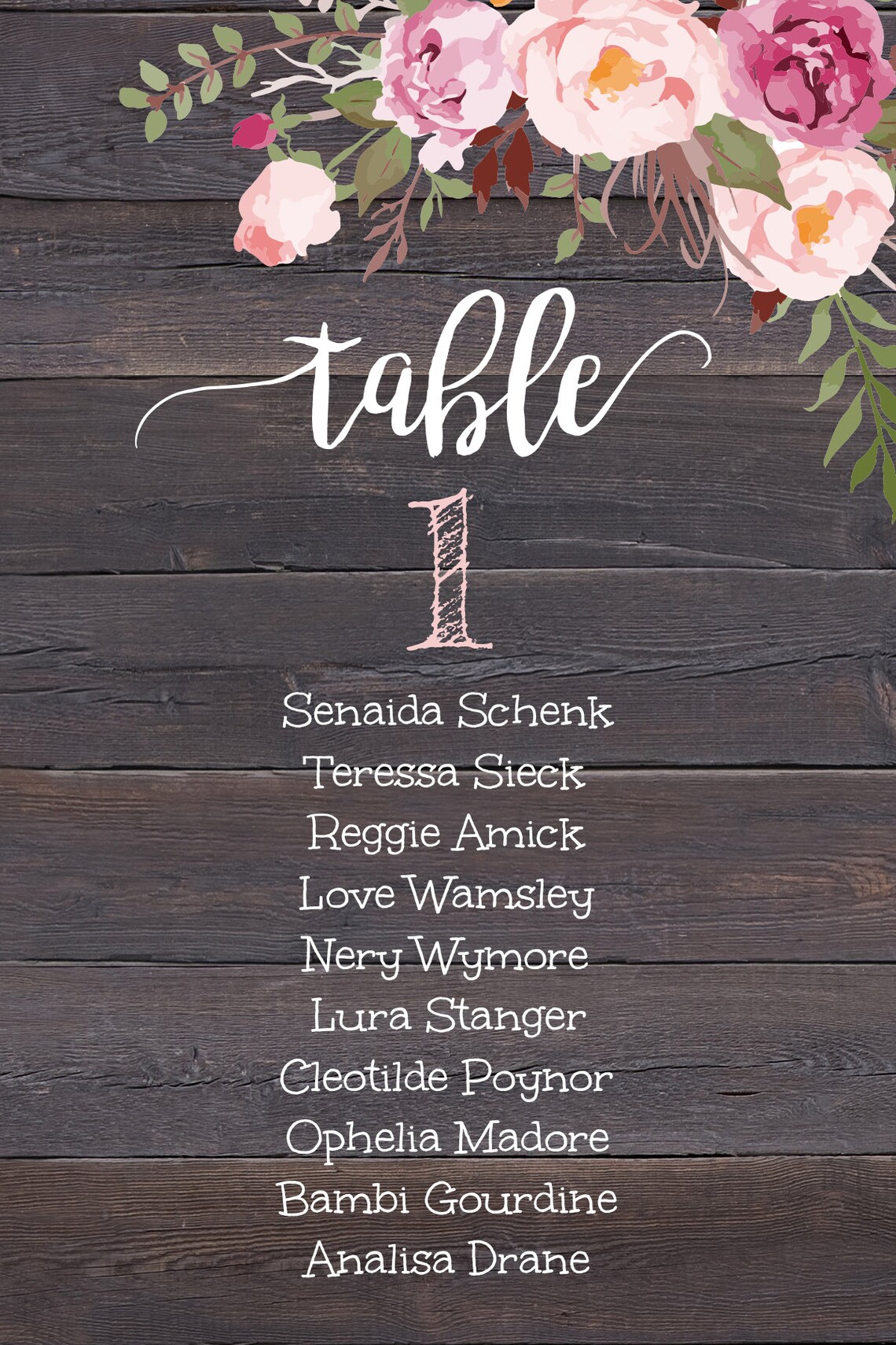 Rustic Wedding Seating Chart Template Pink Floral DIY Seating - Etsy
