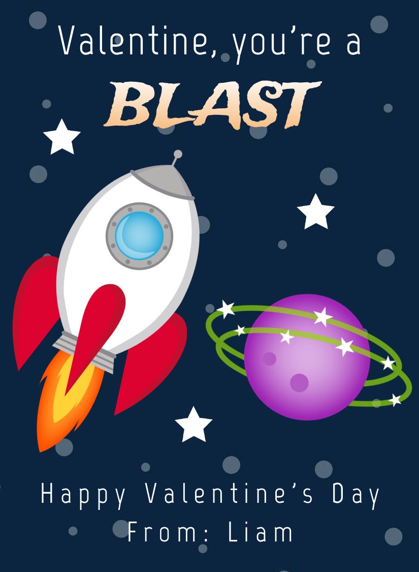 Space Valentine Card Template, Outer Space Valentines Cards for Kids ...