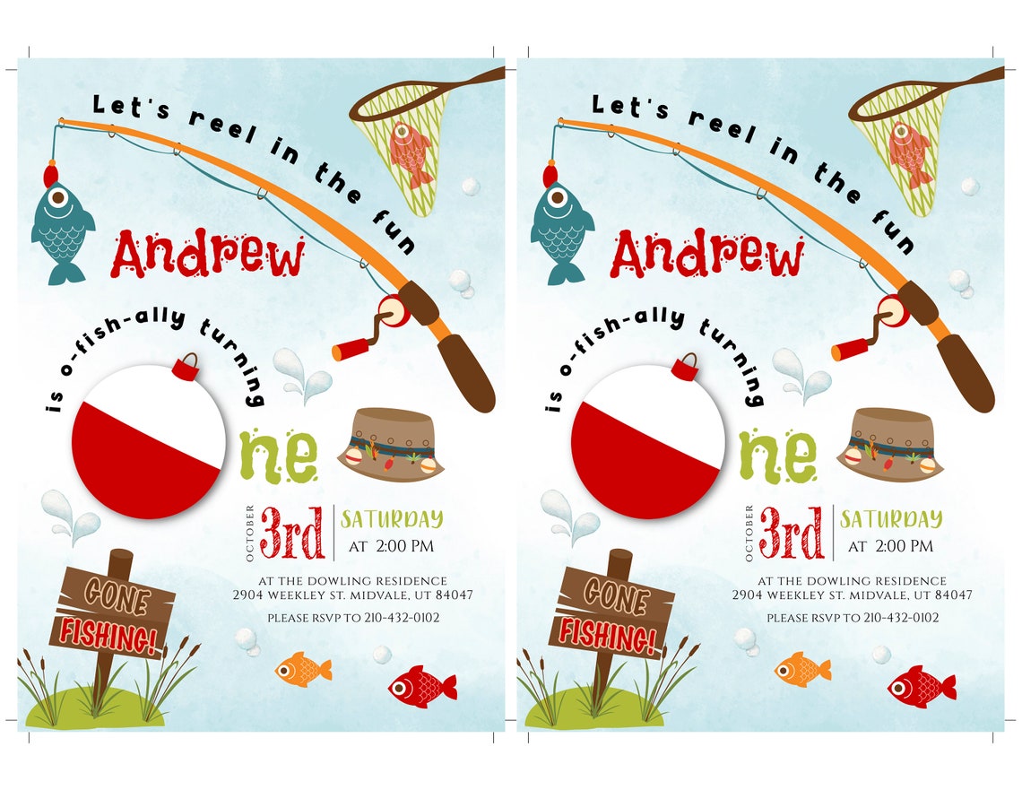Fishing Invitation Template Gone Fishing Birthday 1st - Etsy