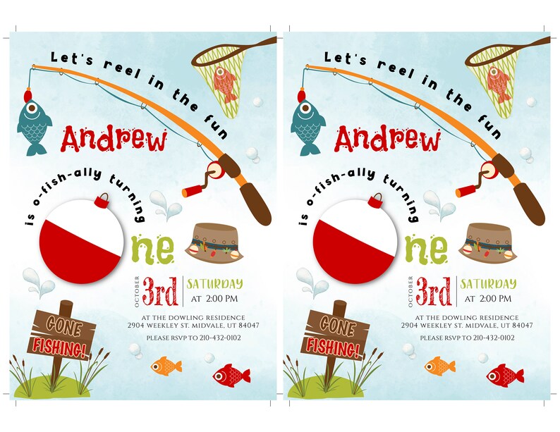 Fishing Invitation Template Gone Fishing Birthday 1st - Etsy