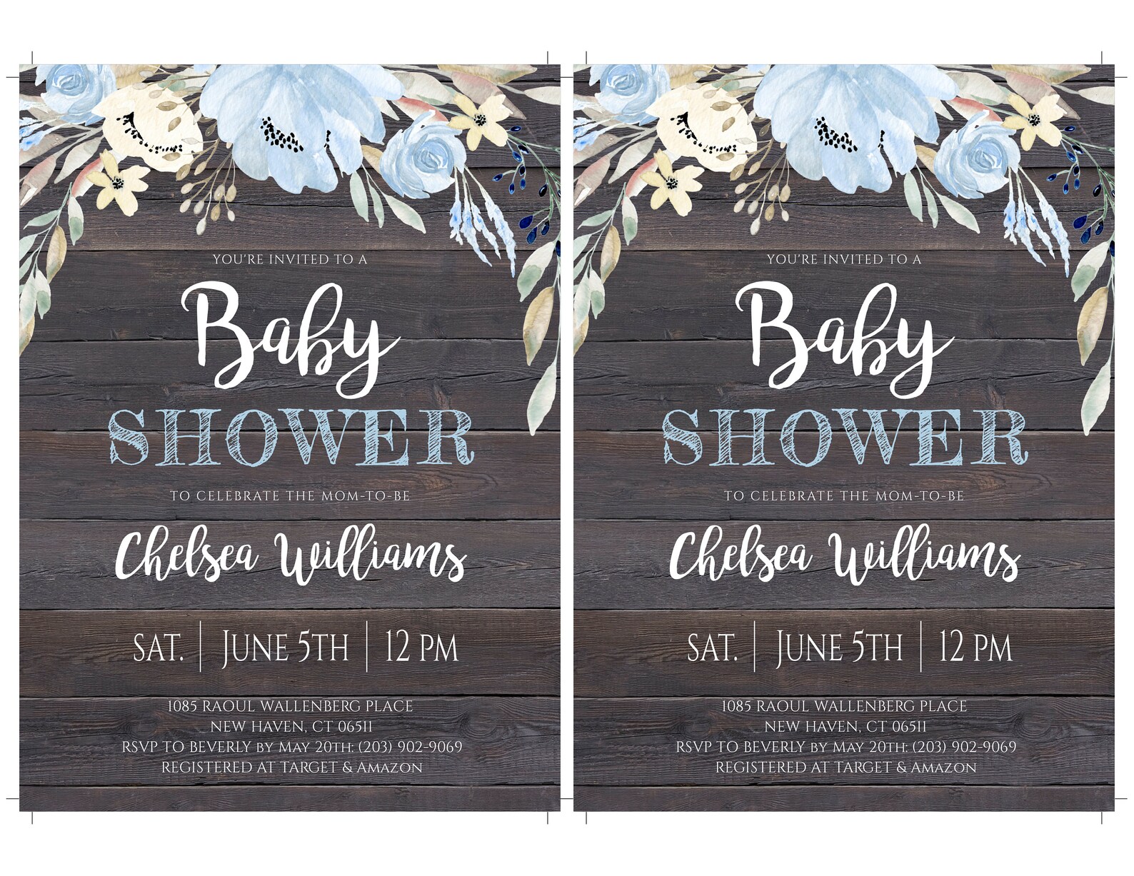 Rustic Floral Blue Baby Shower Invitation Template Set | Etsy