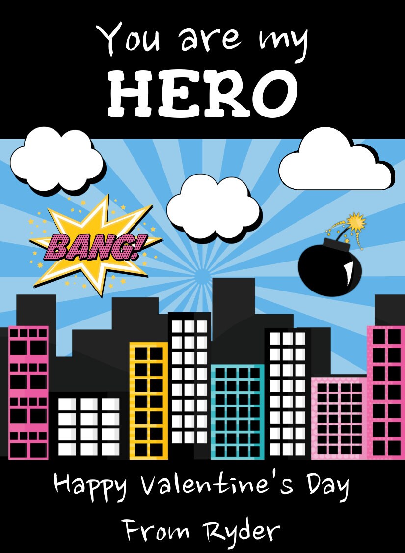 Super Hero Valentines Day Card Template Superhero Valentine - Etsy