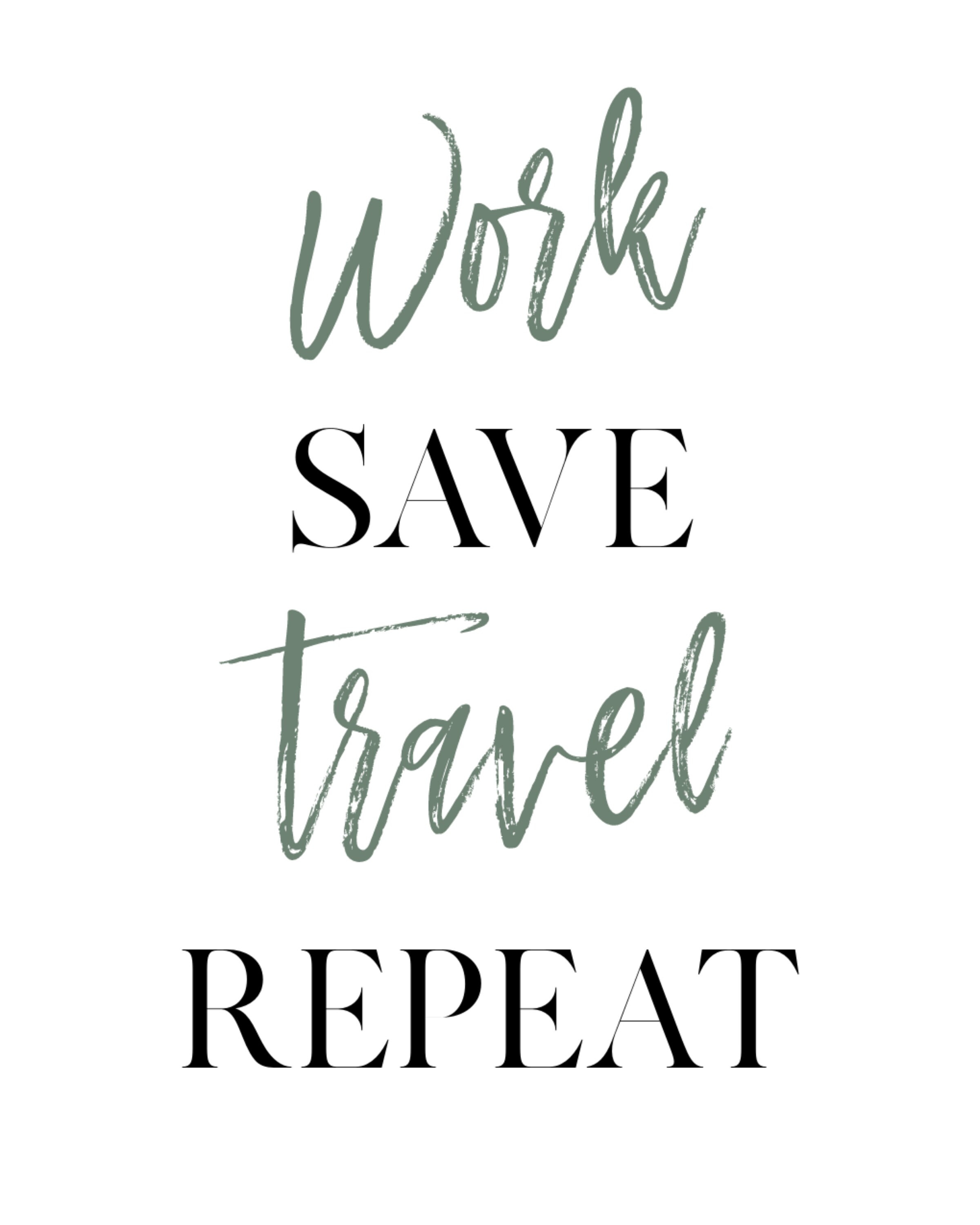 Work Save Travel Repeat Sign Travel Gift Office Decor Dorm | Etsy