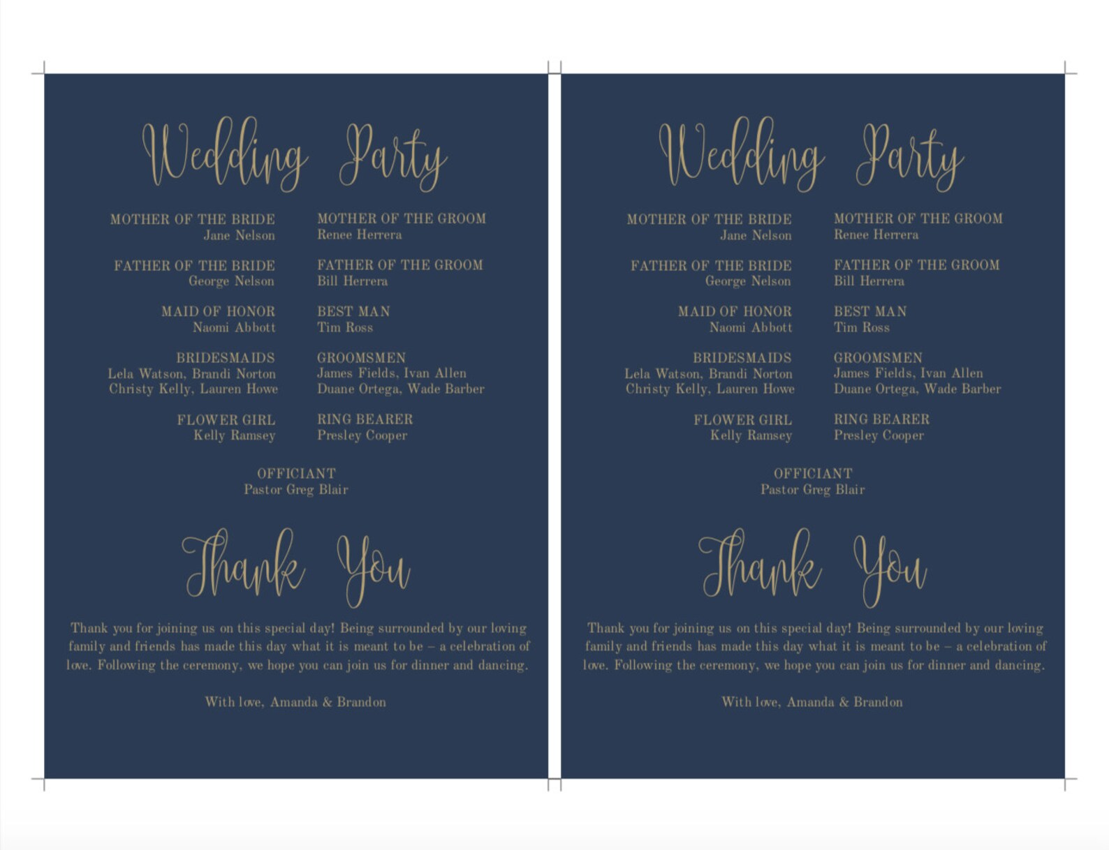 Navy Wedding Program Template, Printable Order of Service, DIY Ceremony ...