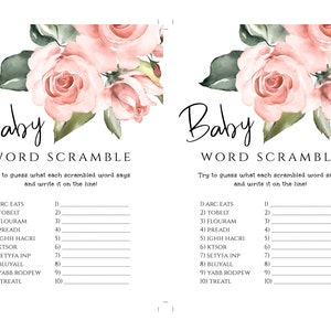 Baby Word Scramble Shower Game Template, Girl Baby Shower Activity ...