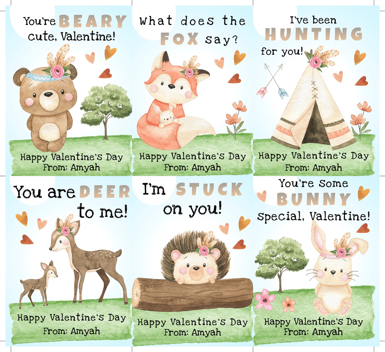 Woodland Valentines Day Card Template Tribal Valentines Cards for Kids ...