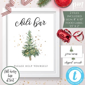 Christmas Chili Bar Sign + Food Card Template Set, Tent Fold Food Cards ...