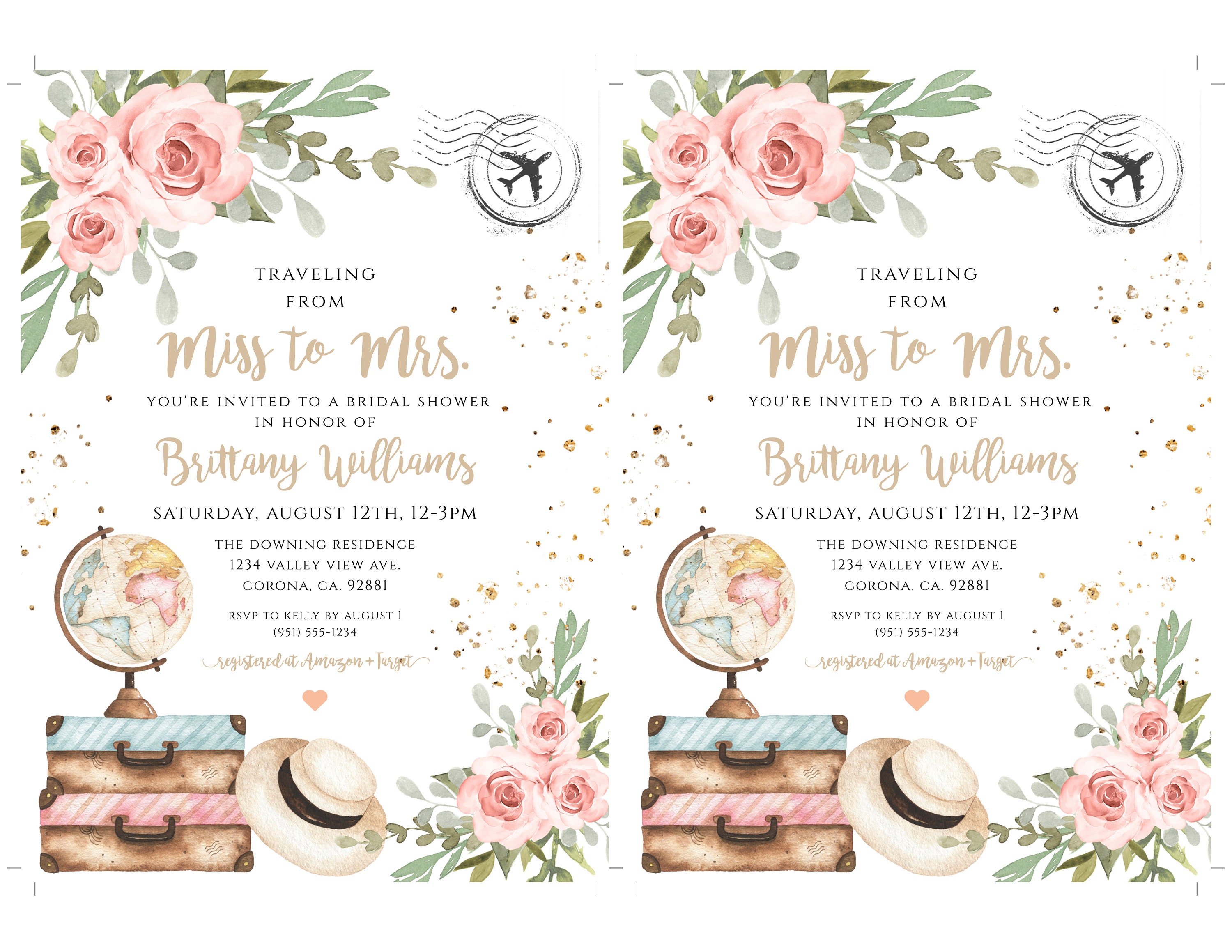 Traveling From Miss to Mrs Invitation Template Pink Floral | Etsy