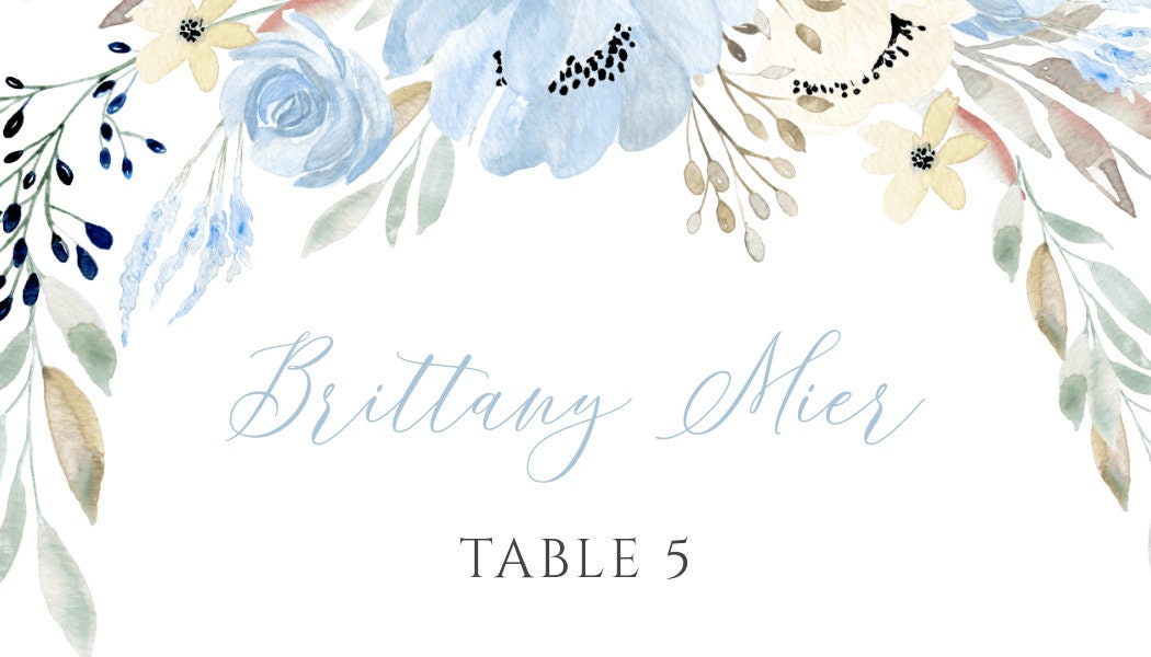 Blue Floral Place Card Template for Boy Baptism, Editable Blue Baptism ...