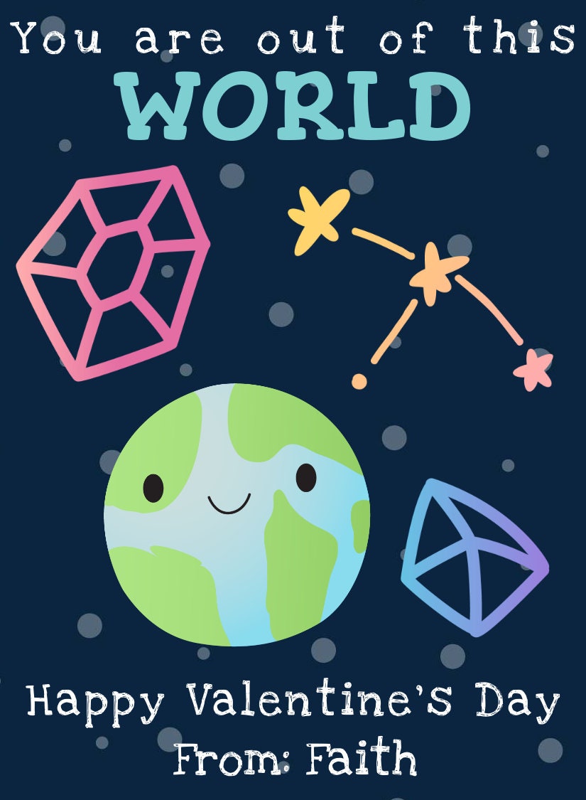 Planet Valentines Day Card Template, Space Valentines Cards for Kids ...