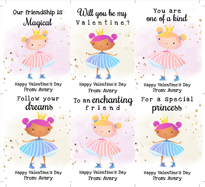 Princess Valentines Day Card Template Princess Valentines | Etsy