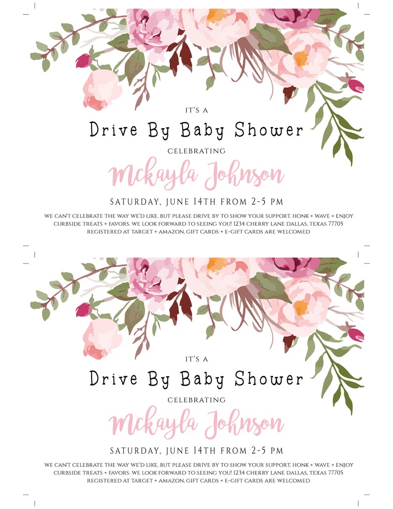 Pink Floral Drive by Baby Shower Invitation Template, Editable Baby ...