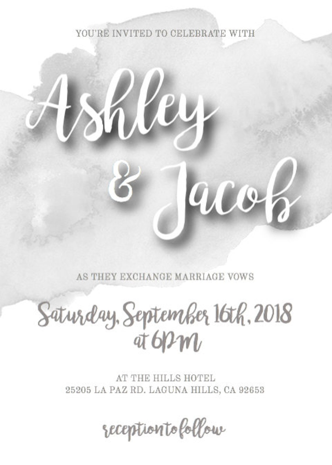 Gray Wedding Invitation Template Set, Watercolor Wedding Invitation Kit ...