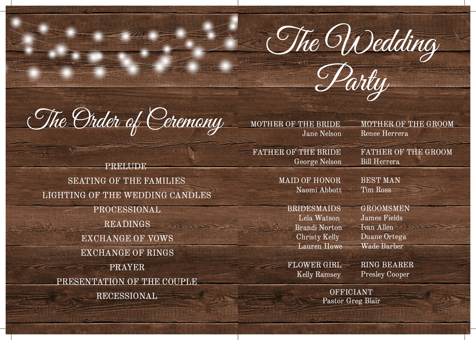 Rustic Wedding Folding Program Template Rustic Lights | Etsy