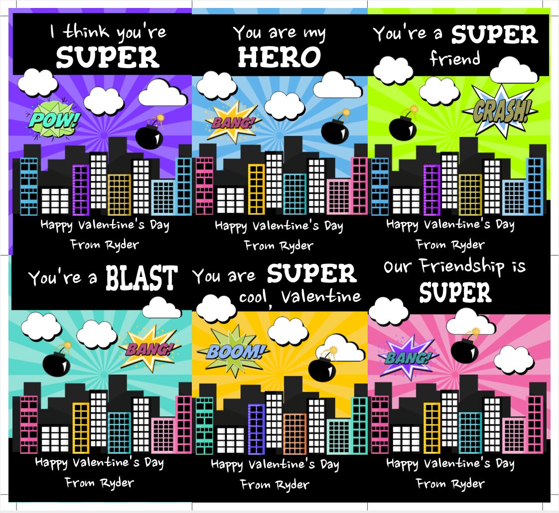 Super Hero Valentines Day Card Template Superhero Valentine - Etsy