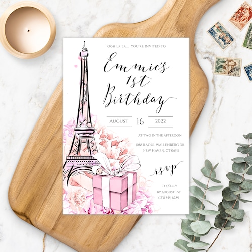 Paris Invitation Paris Birthday Party Teal Purple Eiffel Tower - Etsy