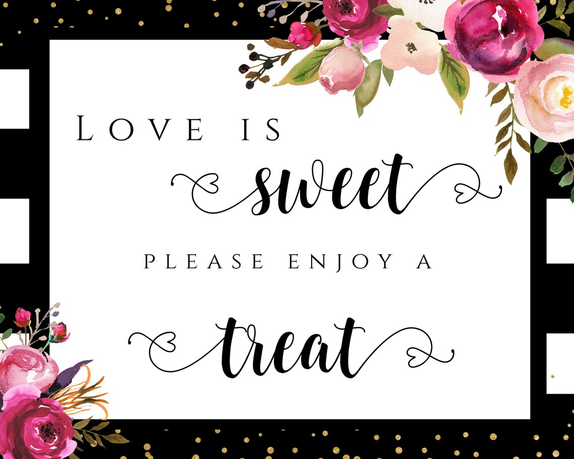 Love is Sweet Please Enjoy a Treat Bridal Shower Sign Template, Pink ...